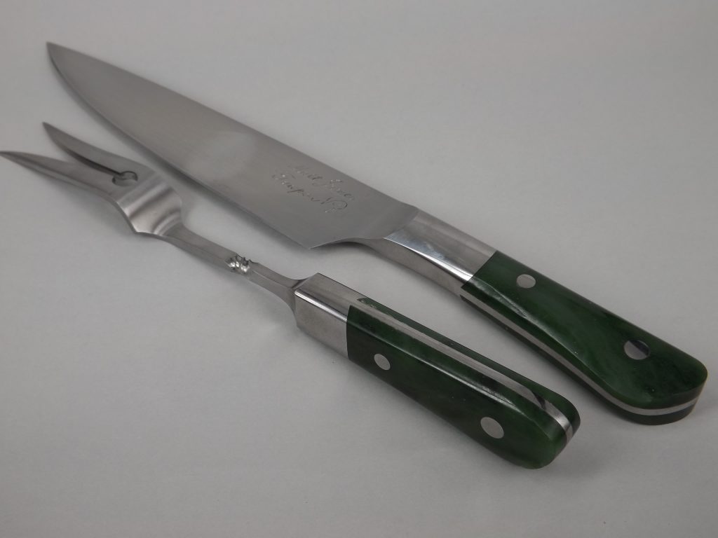 Carving set – Jade handled | Damascus NZ Knives